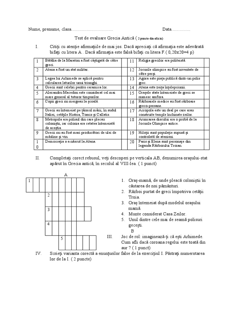 Test 5 Grecia Istorie | PDF