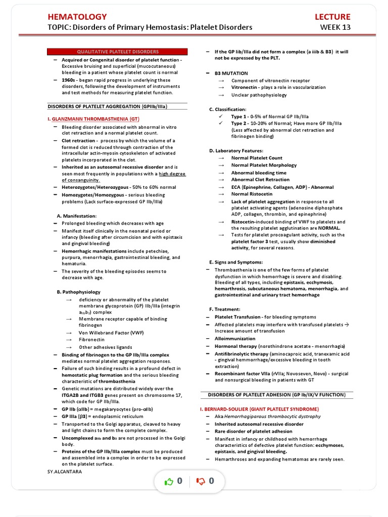 Hematology: TOPIC: Disorders of Primary Hemostasis: Platelet Disorders Week 13 | PDF | Platelet ...
