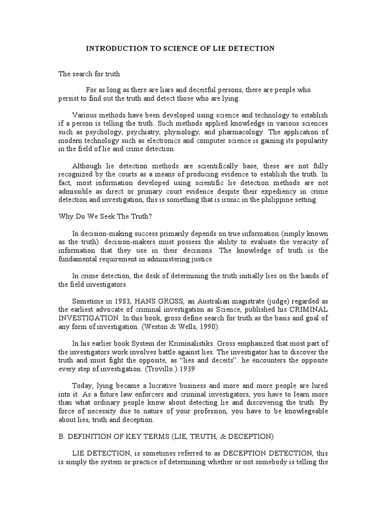 Introduction To Science Of Lie Detection Pdf Nervous System Deception