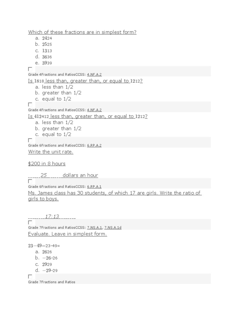 Which of These Fractions Are in Simplest Form | PDF | Ratio | Division ...