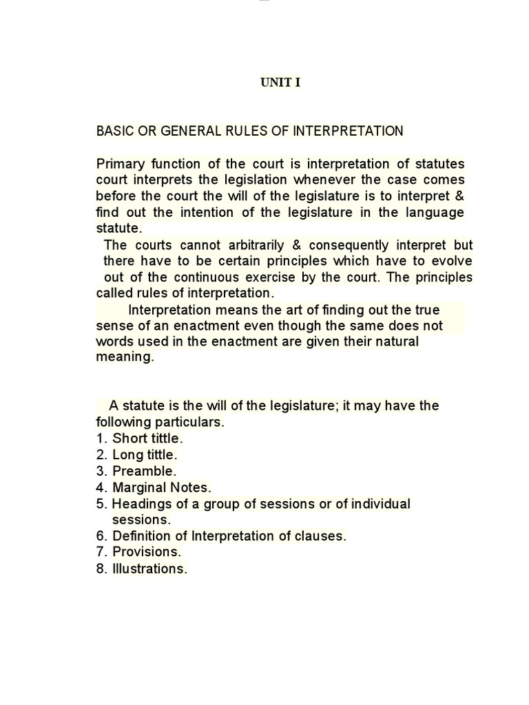 Interpretation of Statutes Notes | PDF | Bill (Law) | Statutory ...