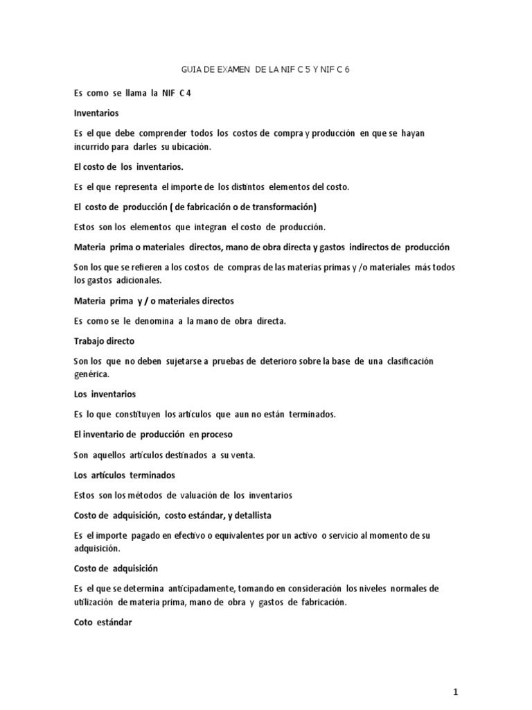 Guia de Examen NIF C 4 NIF C 5 Y NIF 6 2023 1 | PDF | Costo | Negocios ... Guia de Examen NIF C 4 NIF C 5 Y NIF 6 2023 1 | PDF | Costo | Negocios ...