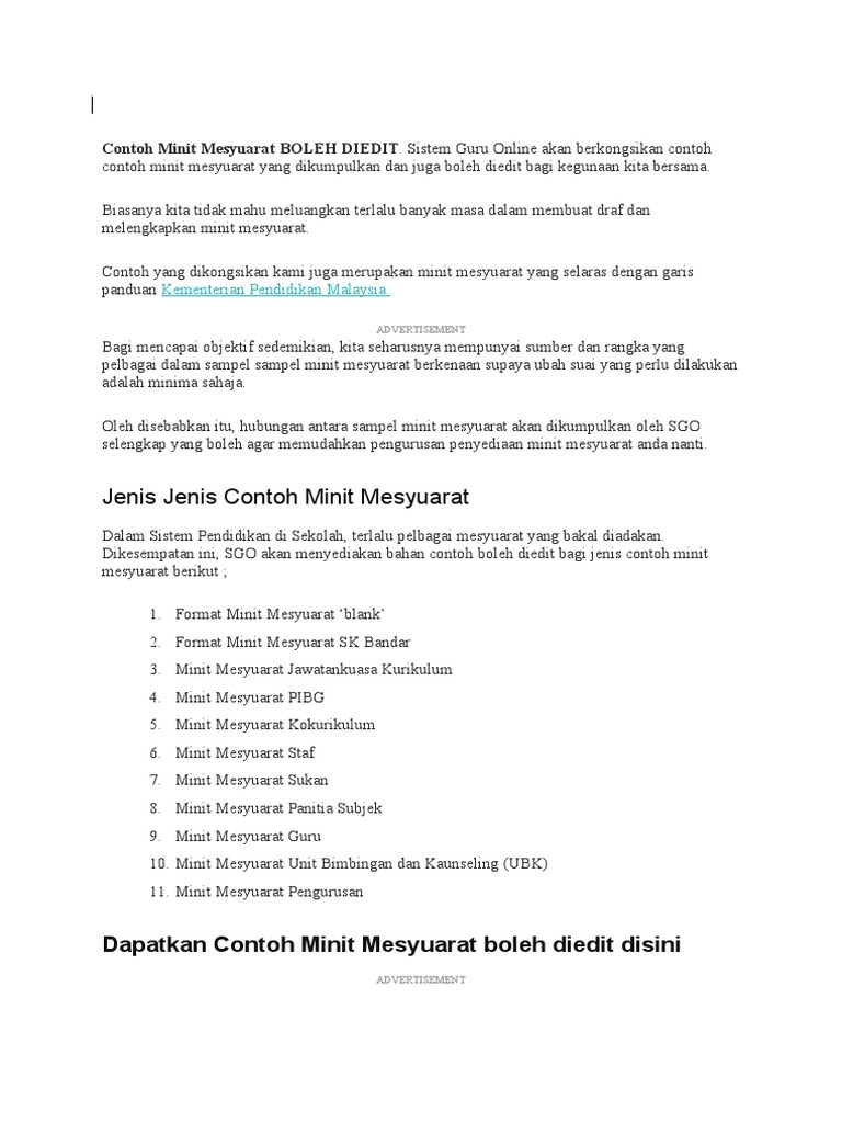 Contoh Minit Mesyuarat 1 | PDF