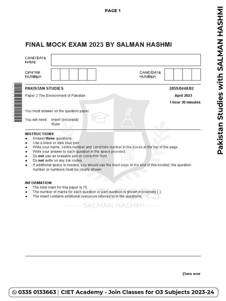 Geography Mock Exam 2023 - Salman Hashmi | PDF | Coal Mining | Coal