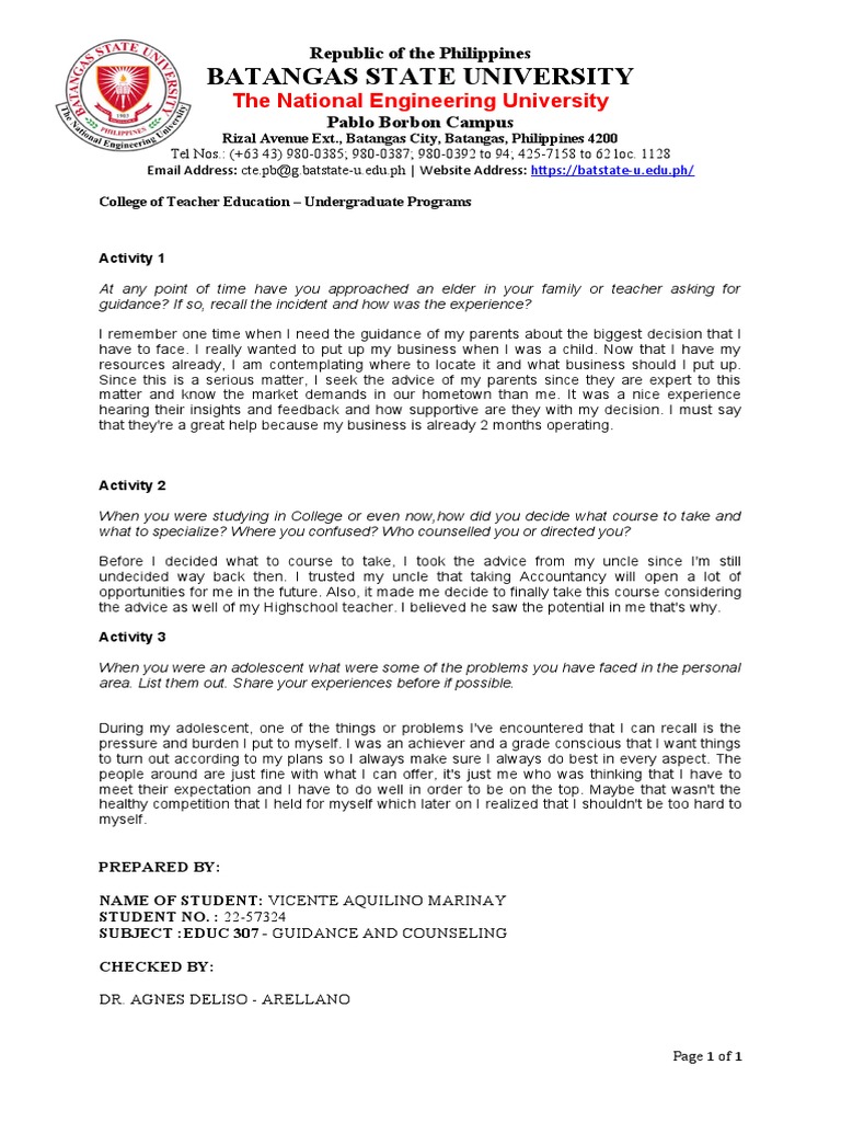 ACTIVITY NO 3 - Vicente Aquilino Marinay EDUC 307 | PDF