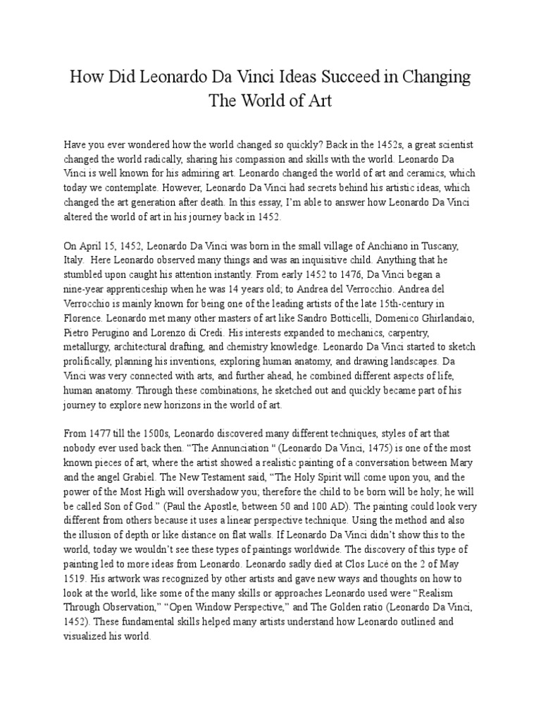 Leonardo Da Vinci I&S Essay Riccardo Cellentani M8A | PDF | Leonardo Da ...