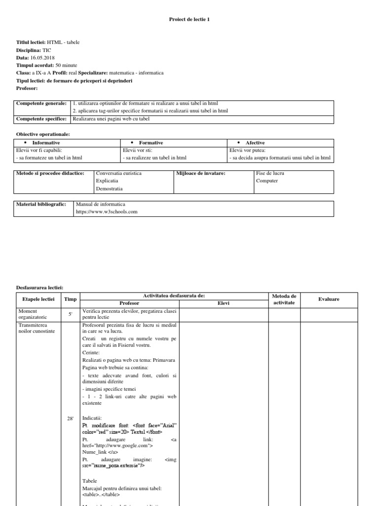 Proiect de Lectie 9a Tic | PDF