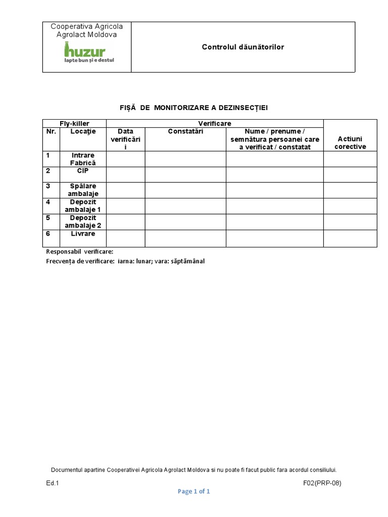 Anexa 2 Fisă Monitorizare DEZINSECTIE | PDF Anexa 2 Fisă Monitorizare DEZINSECTIE | PDF