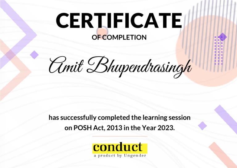 POSH Act, 2013 - Module - Certificate | PDF