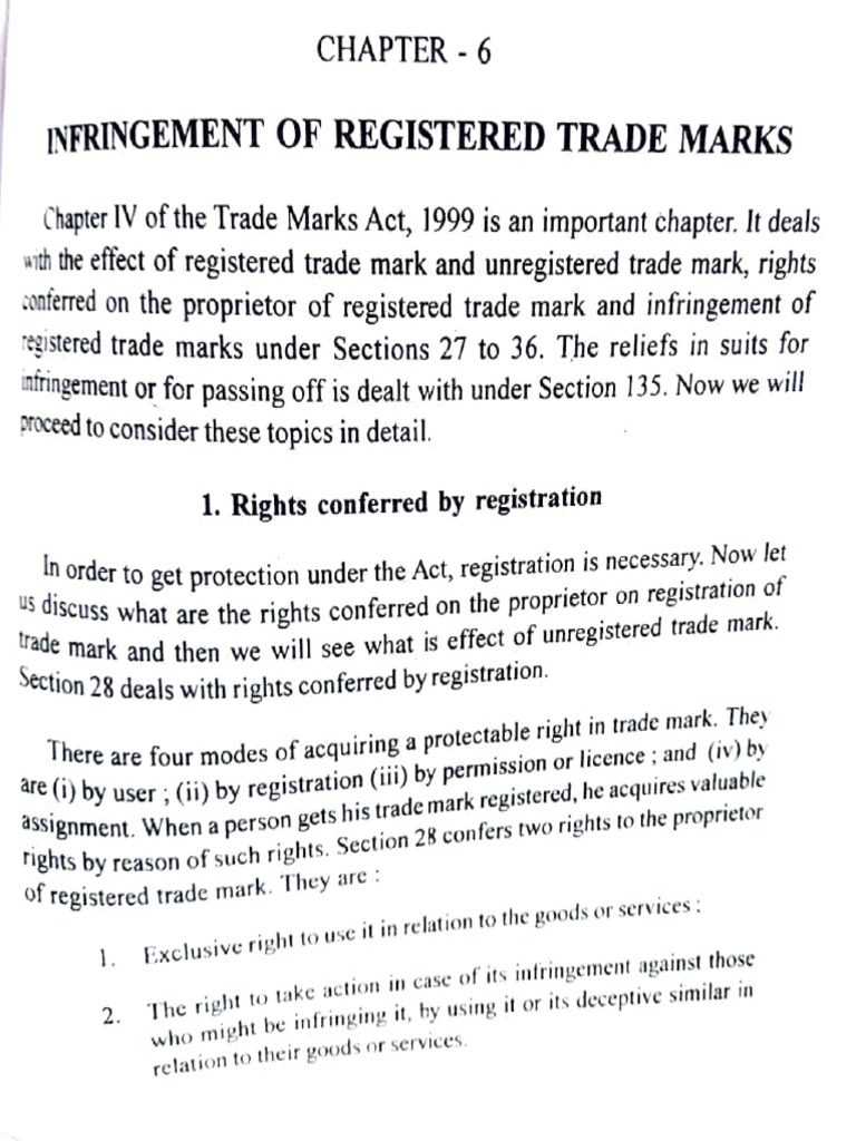Conferred On The Proprietor of Registered Trade Mark and Infringement ...
