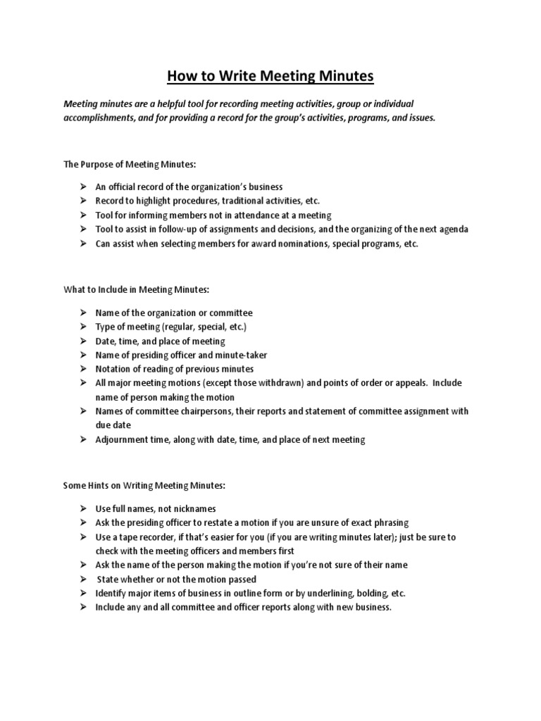 How To Write Meeting Minutes | PDF | Career & Growth | Business