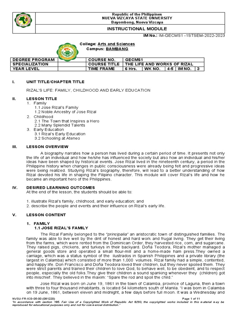 The-Life-and-Works-of-Rizal-MODULE-Week-4-5 | PDF | Manila | Fair Use