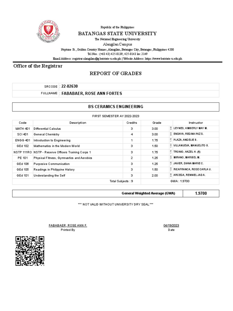 First Sem Grades | PDF