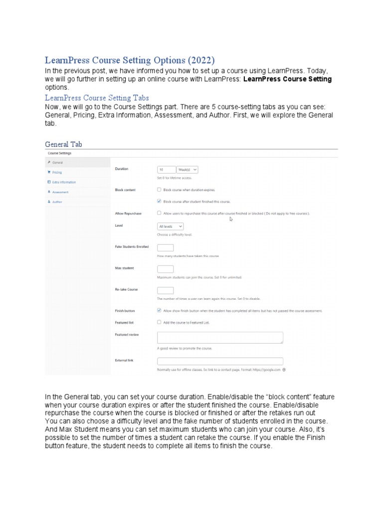 LearnPress Course Setting Options.edited | PDF | Software | Computing
