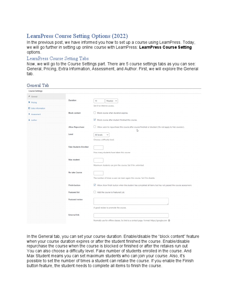 LearnPress Course Settings Guide | PDF | Software | Computing