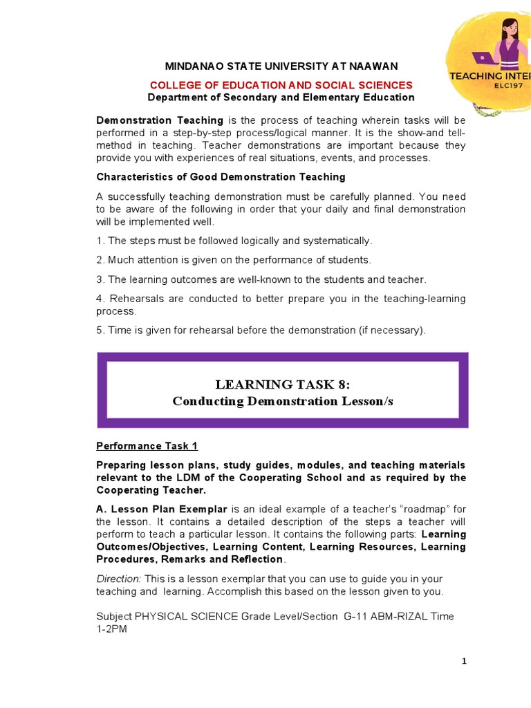 Learning Task 8: Conducting Demonstration Lesson/s: College of Education and Social Sciences | PDF