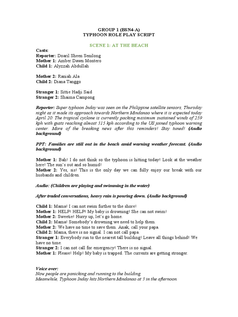 Script Typhoon Role Play Group 1 | PDF