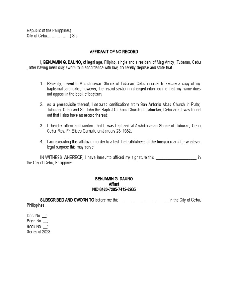 Affidavit of No Record-Putat | PDF