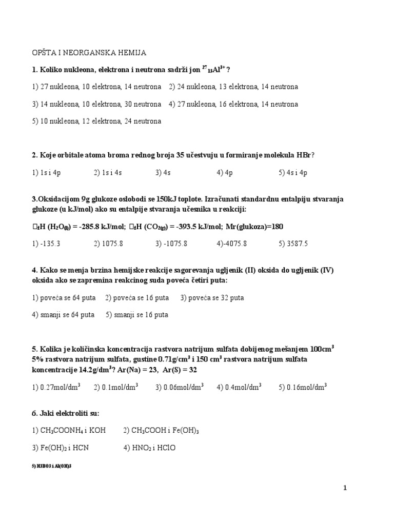 Veliki Test Opsta-Neorganska | PDF