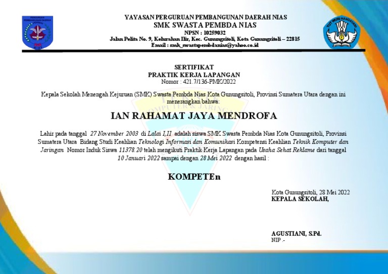 Ian Rahamat Jaya Mendrofa: Kompeten | PDF