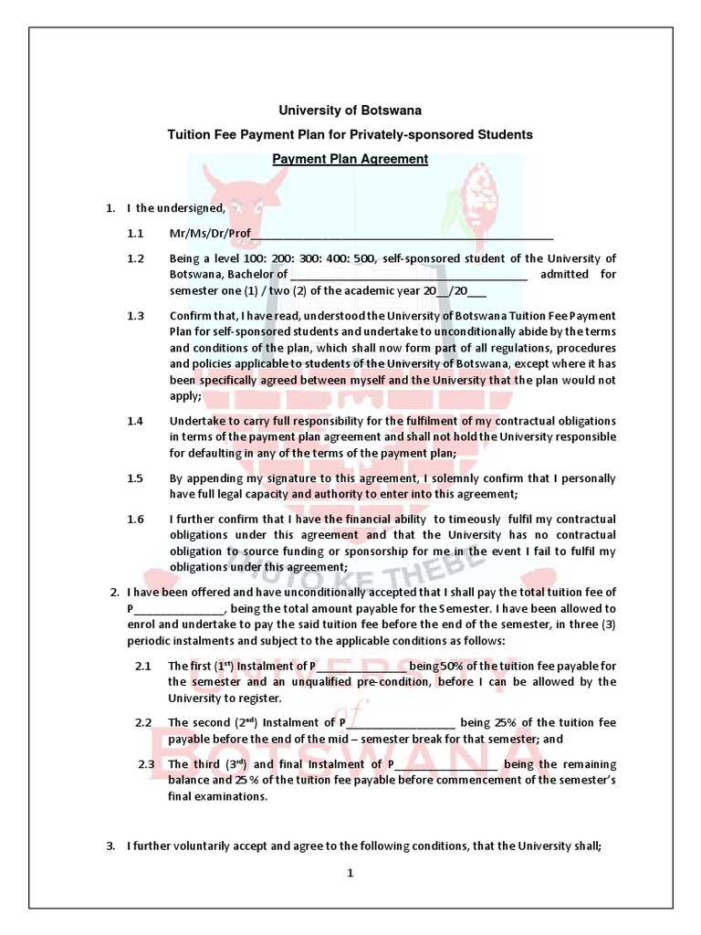 University of Botswana Tuition Fee Payment Plan For Privately-Sponsored ...