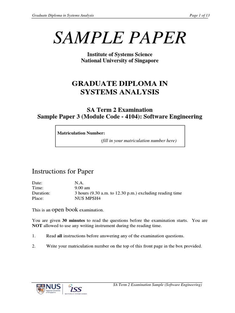 Software Engineering Exam Sample Paper | PDF