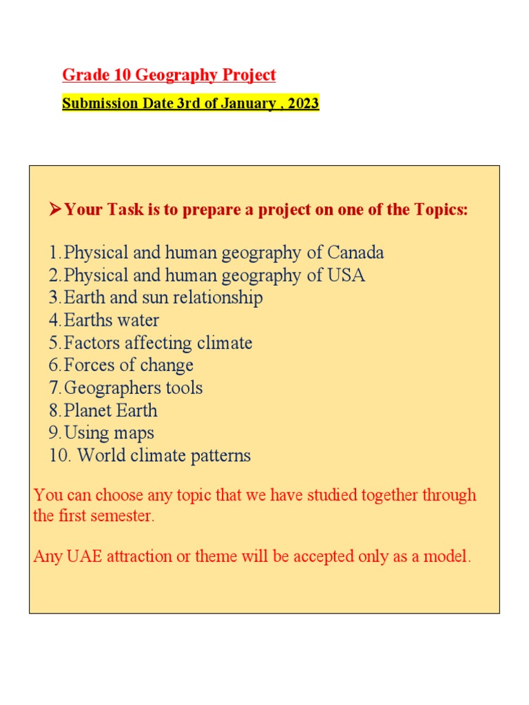 Grade 10 Geography Project: Your Task Is To Prepare A Project On One of ...