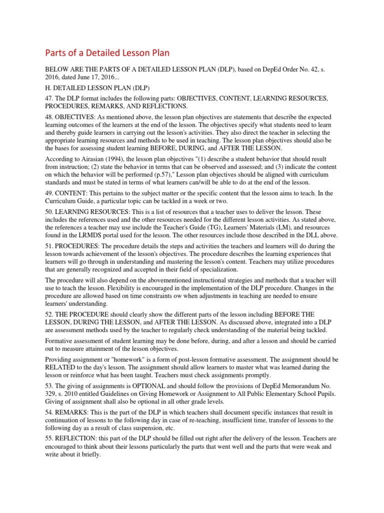 Parts of A Detailed Lesson Plan | PDF | Lesson Plan | Teachers