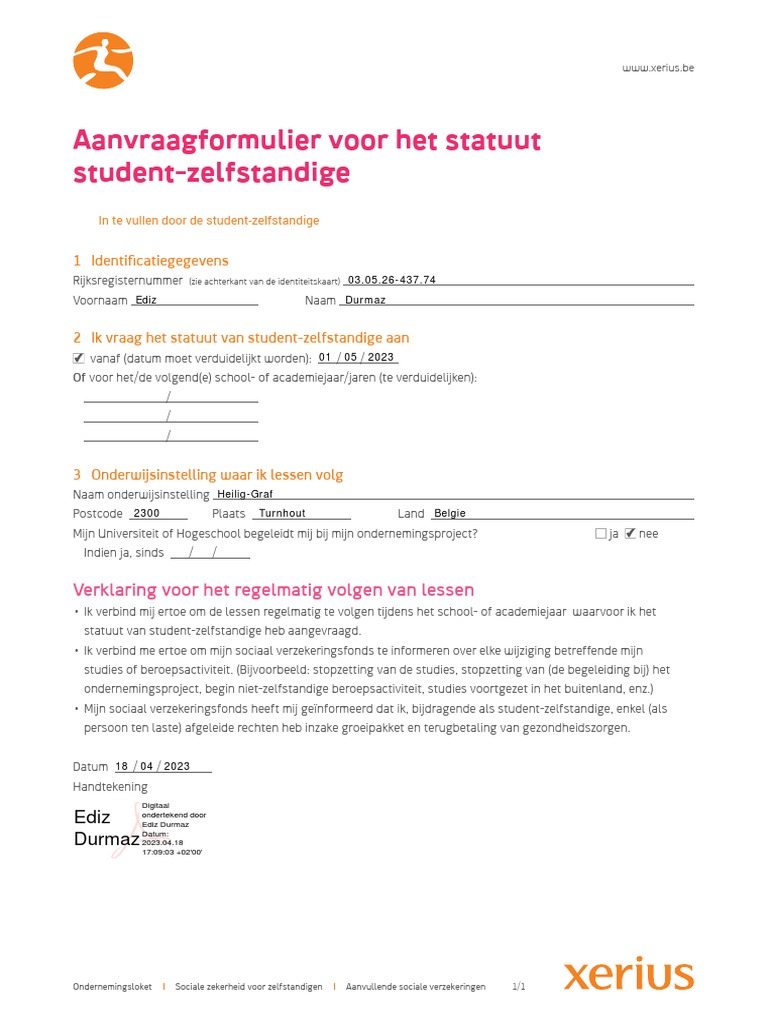 Aanvraagformulier Student Zelfstandige | PDF