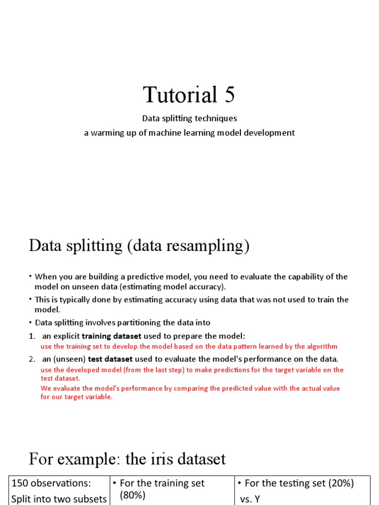 Tutorial 5: Data Splitting Techniques A Warming Up of Machine Learning ...
