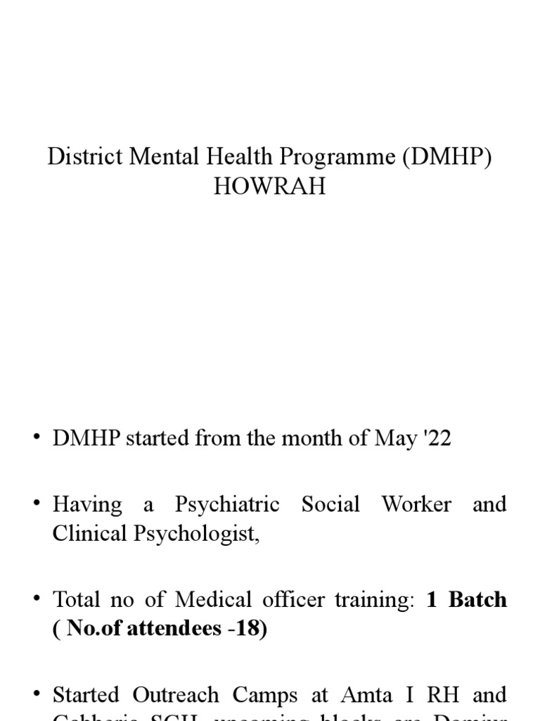 District Mental Health Programme (DMHP) Howrah | PDF | Career & Growth