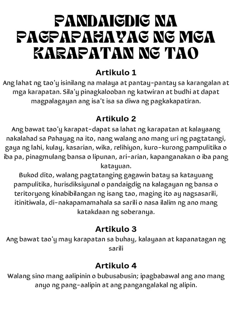 Pandaigdig Na Pagpapahayag NG Mga Karapatan NG Tao: Artikulo 1 | PDF