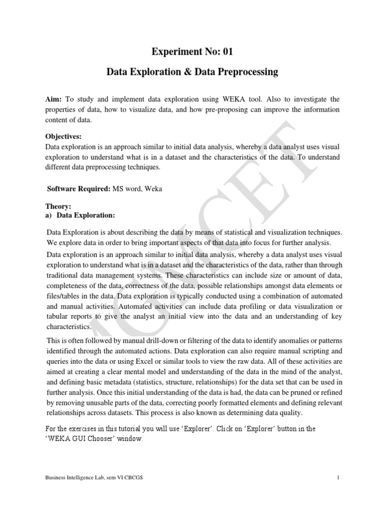 Data Exploration & Preprocessing in Weka | PDF | Cluster Analysis | Statistical Classification