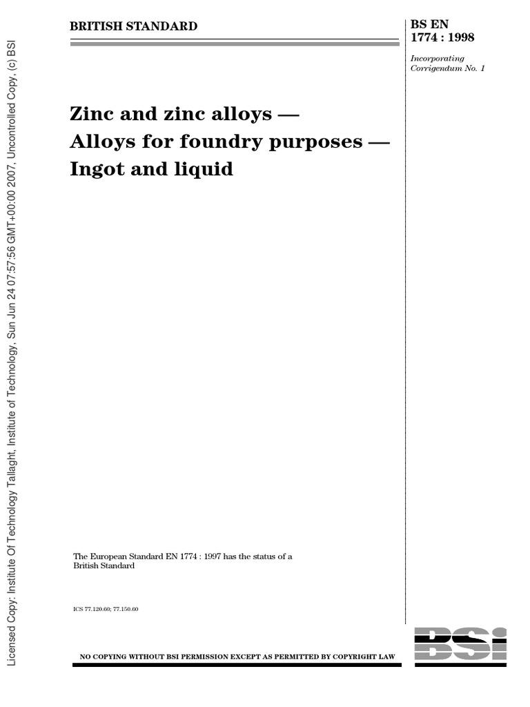 Zinc and Zinc Alloys Ð Alloys For Foundry Purposes Ð Ingot and Liquid | PDF | Regulation