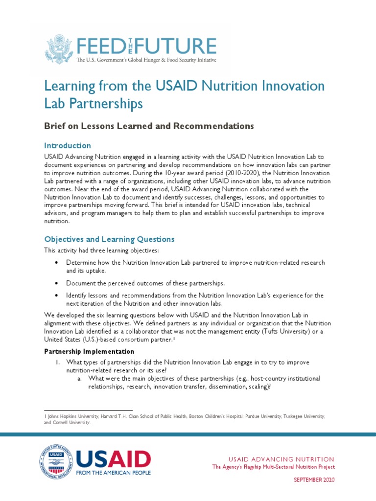 Usaid An Nutrition Innovation Lab Partnerships Brief | PDF | Innovation ...