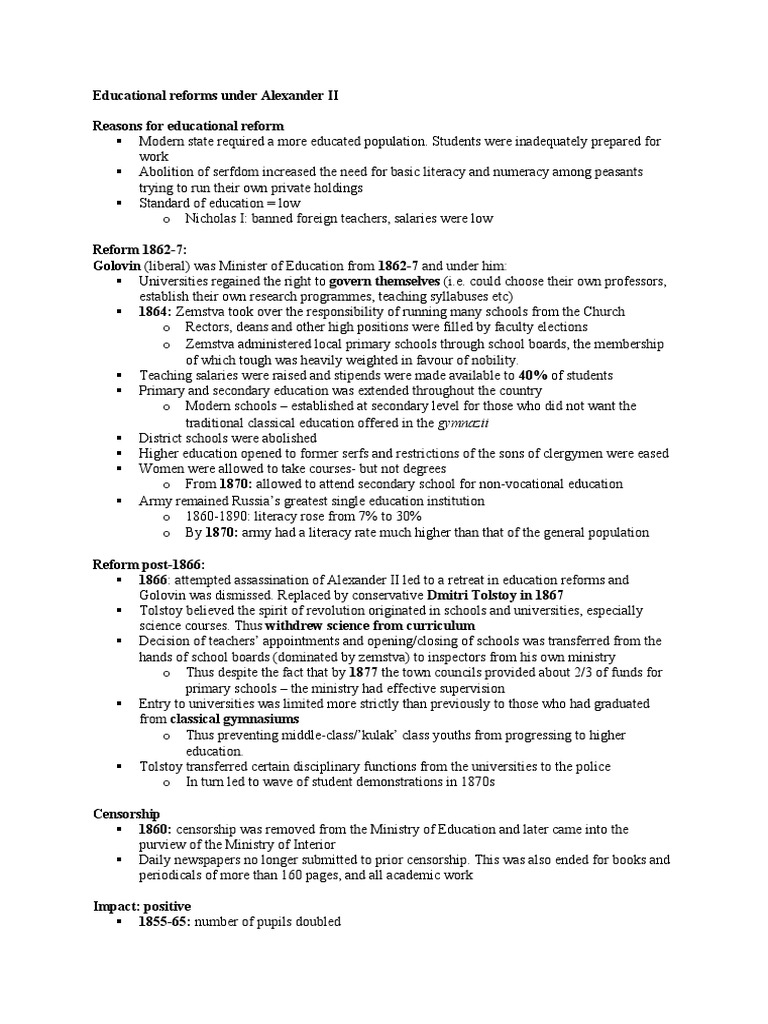 Educational Reforms Under Alexander II | PDF