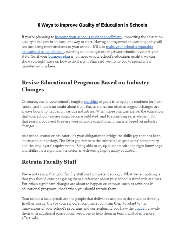 8 Ways To Improve Quality of Education in Schools | PDF
