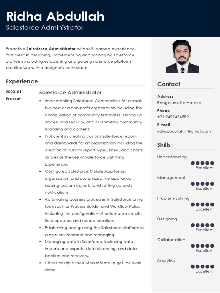 Ridha - Abdullah - Resume-Salesforce Admin - Ind - Final | PDF | Mobile App | Digital Marketing
