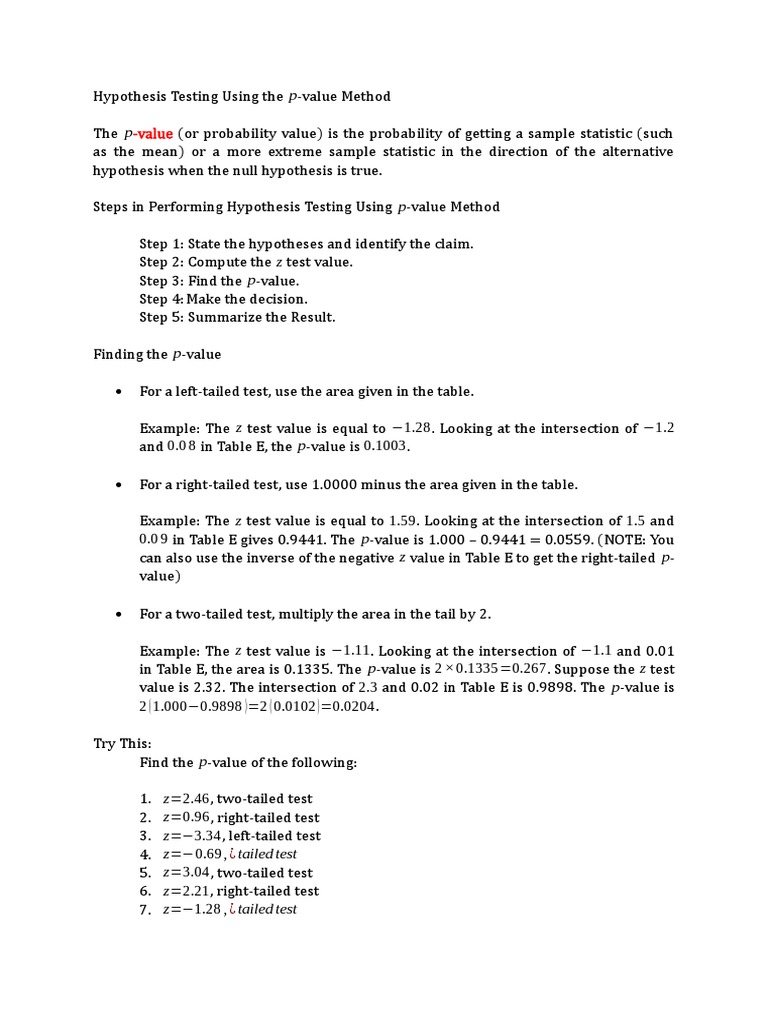 Hypothesis Testing Using The P-Value Method | PDF