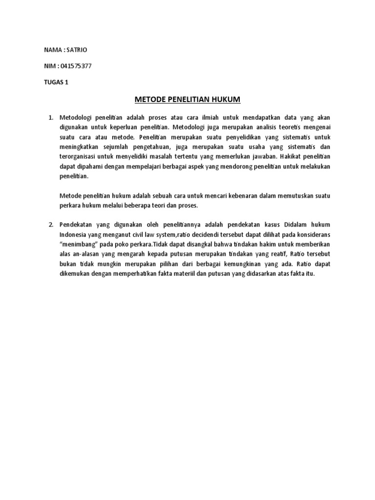 Tugas 1 - METODE PENELITIAN HUKUM | PDF | Karier & Perkembangan | Ilmu Sosial