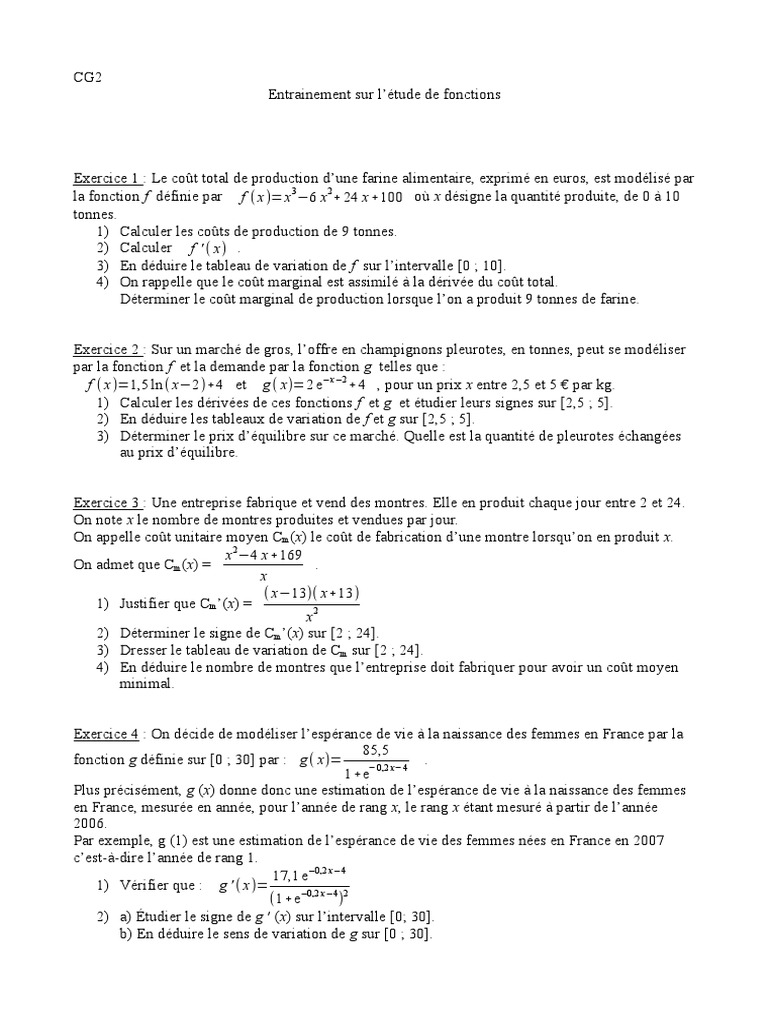 Exercices Entrainement Sur Les Fonctions | PDF