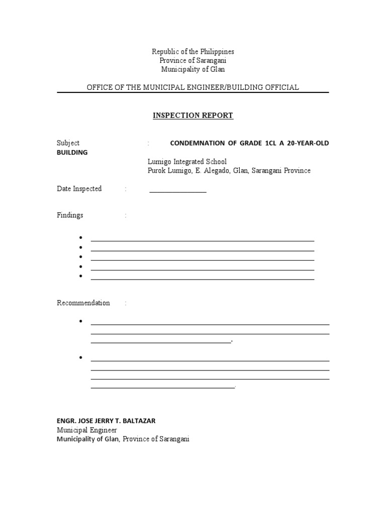Wood Building Lumigo - IS - Municipal Engineer Inspection Report | PDF