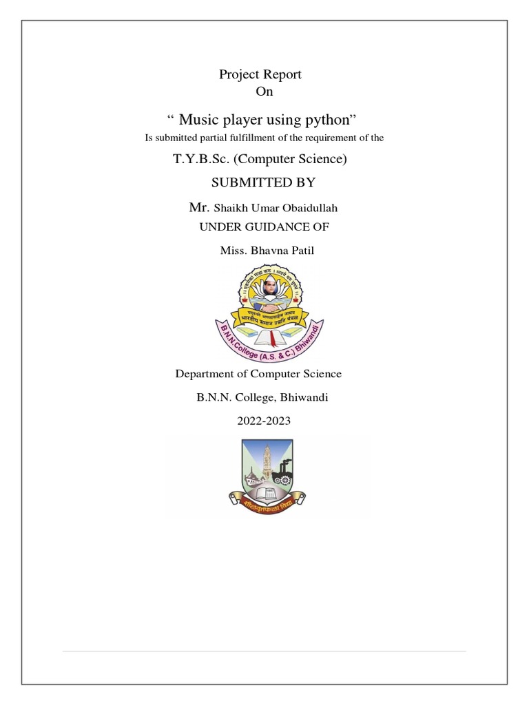 " Music Player Using Python": Project Report On | PDF | Science | Cognition