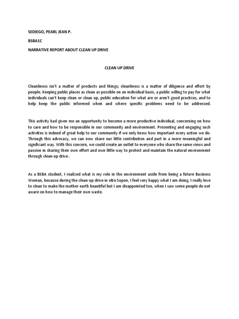 Clean Up Drive Narrative Report | PDF | Social Science
