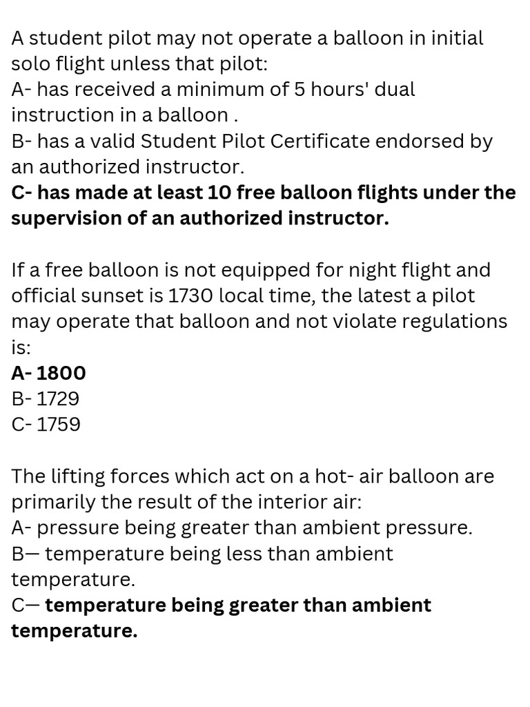 Hot Air Balloon Exam Questions and Answers | PDF