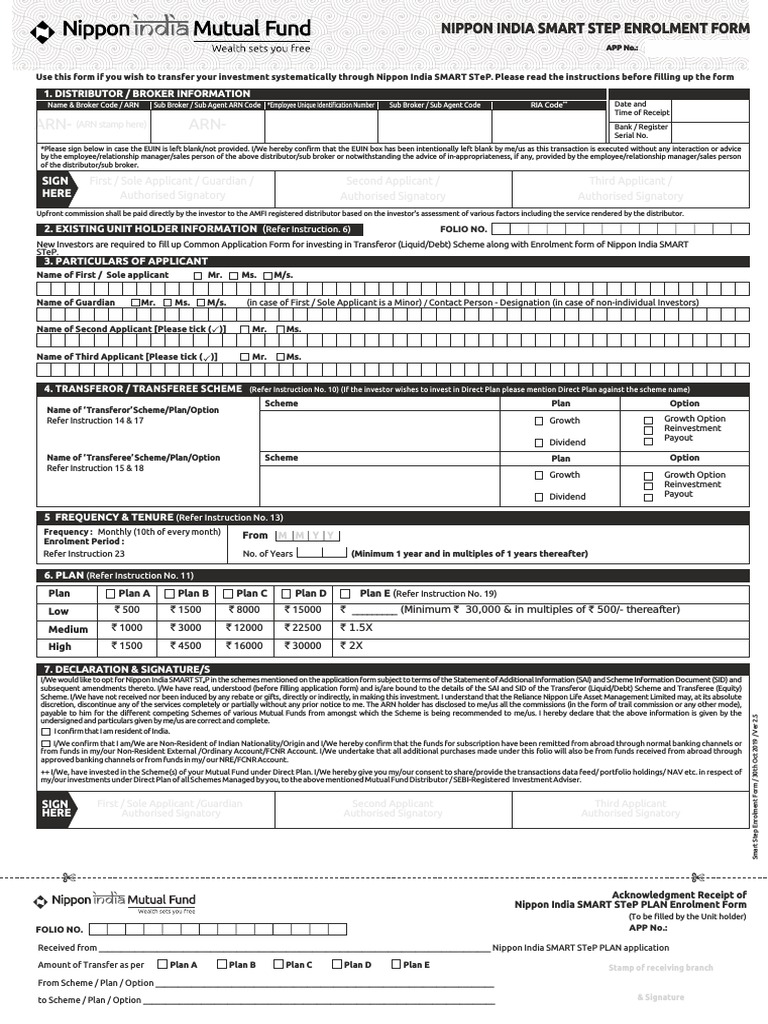NipponIndia-SMART-STeP-(EUIN)-Form | PDF