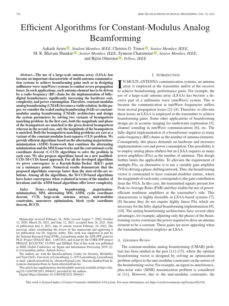 Efficient Algorithms For Constant Modulus Analog Beamforming Download Free Pdf Mathematical 8512