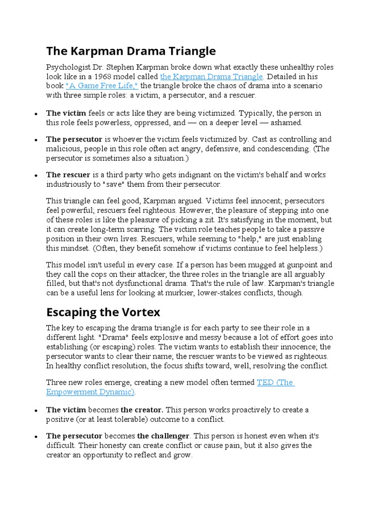 The Karpman Drama Triangle | PDF | Cognitive Science | Psychological ...