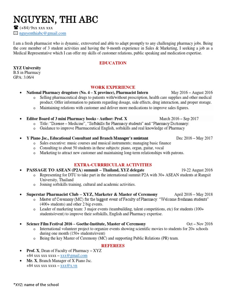 CV Template - Tim Vũ | PDF | Pharmacy | Service Industries