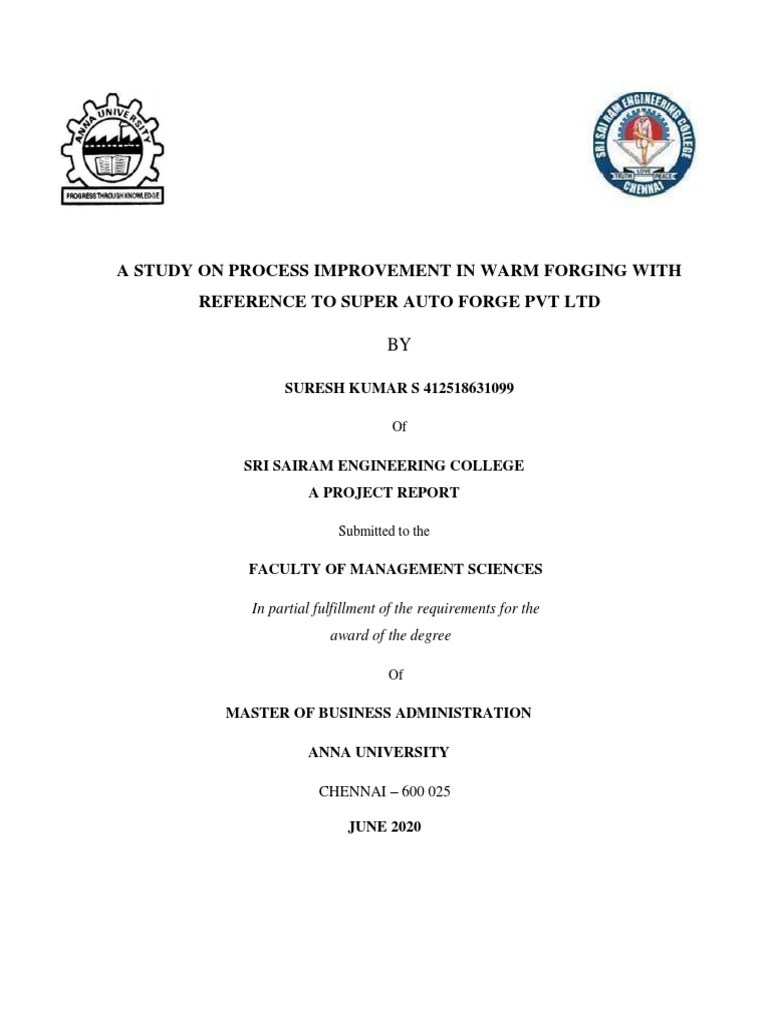 A Study On Process Improvement in Warm Forging With Reference To Super Auto Forge PVT LTD | PDF ...